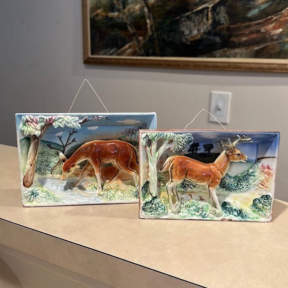 Accents | Vintage 3d Ceramic Deer Wall Plaques | Poshmark